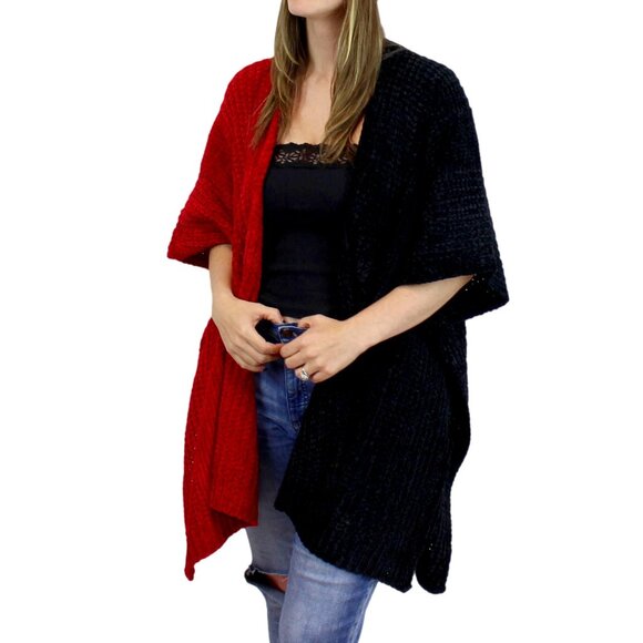 Odiva | Sweaters | Soft Chenille Knitted Ruana Poncho Wrap 2 Toned ...